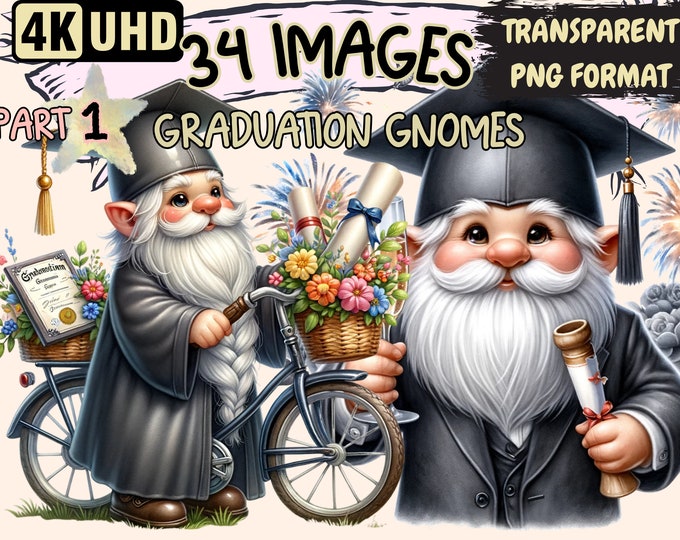 Graduation Gnome Clipart PNG Collection | Watercolor Nome Grad ...