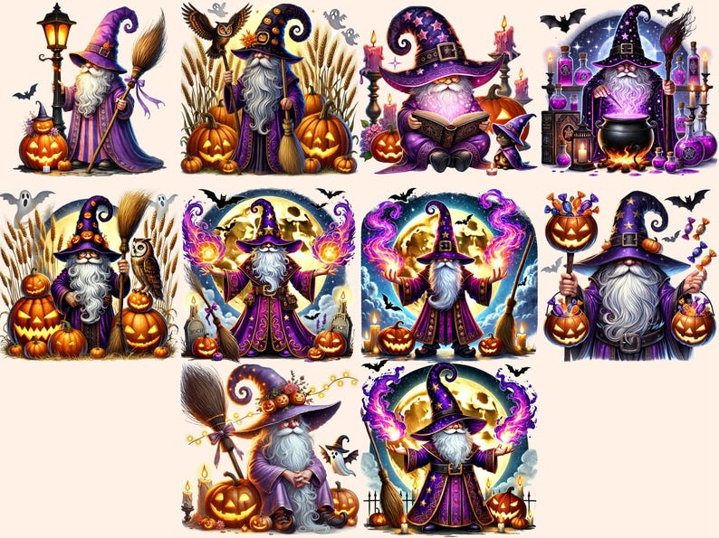 Halloween Mages Clipart – 22 Spooky Magic Sorcerer PNG Graphics ...