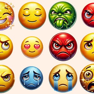 Emotion Emojis Clipart - 23 PNG Expressive Face Illustrations ...
