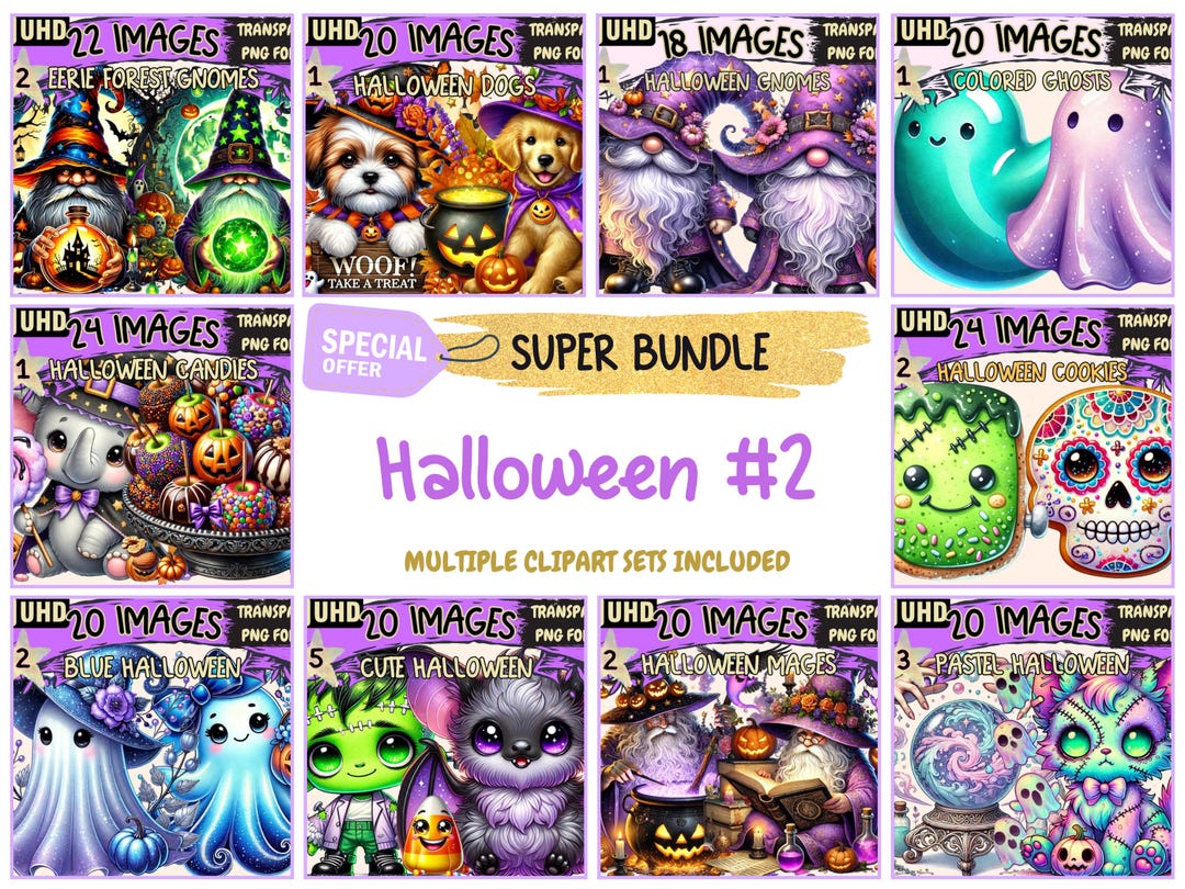 Halloween #2 SUPER BUNDLE - 25 Clipart Bundles Inside, Spooky Cute ...