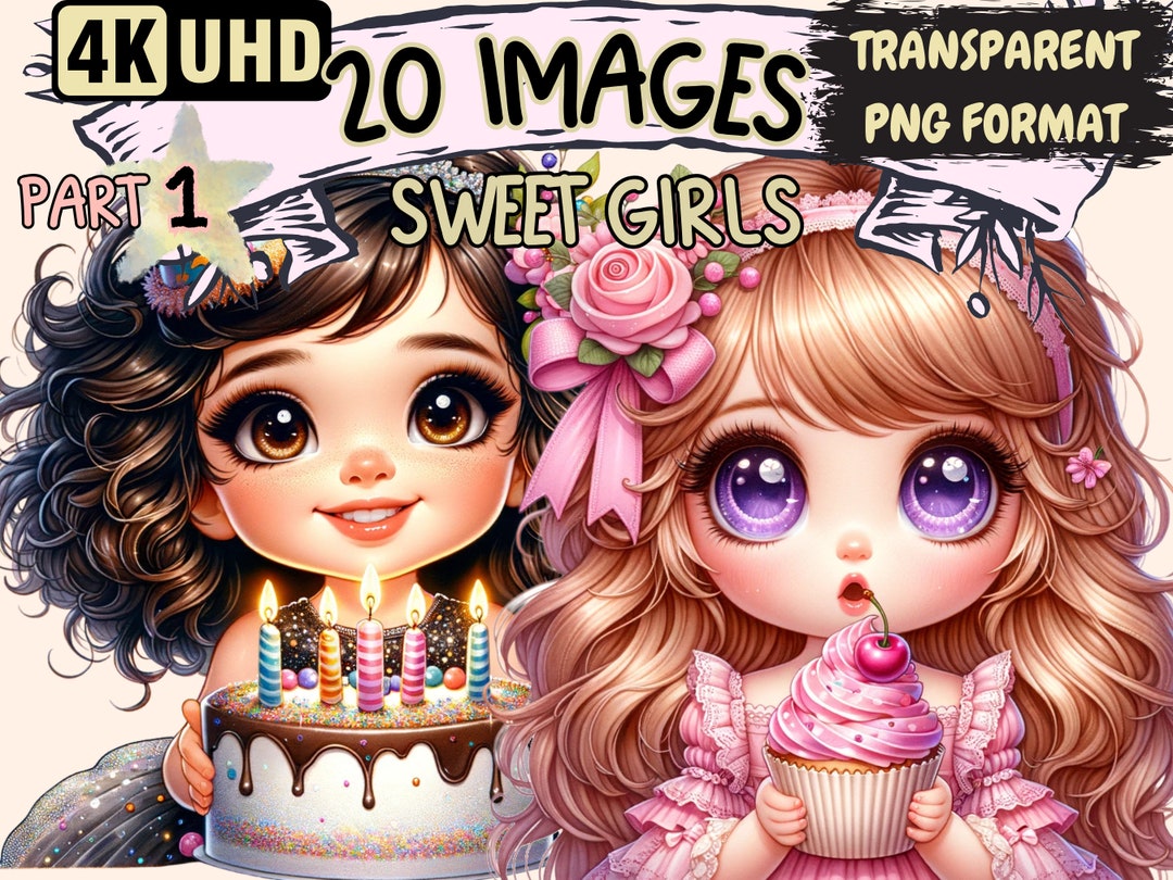 Sweet Girls Clipart - 20 PNG Adorable Girl Graphics, Cute Printables ...