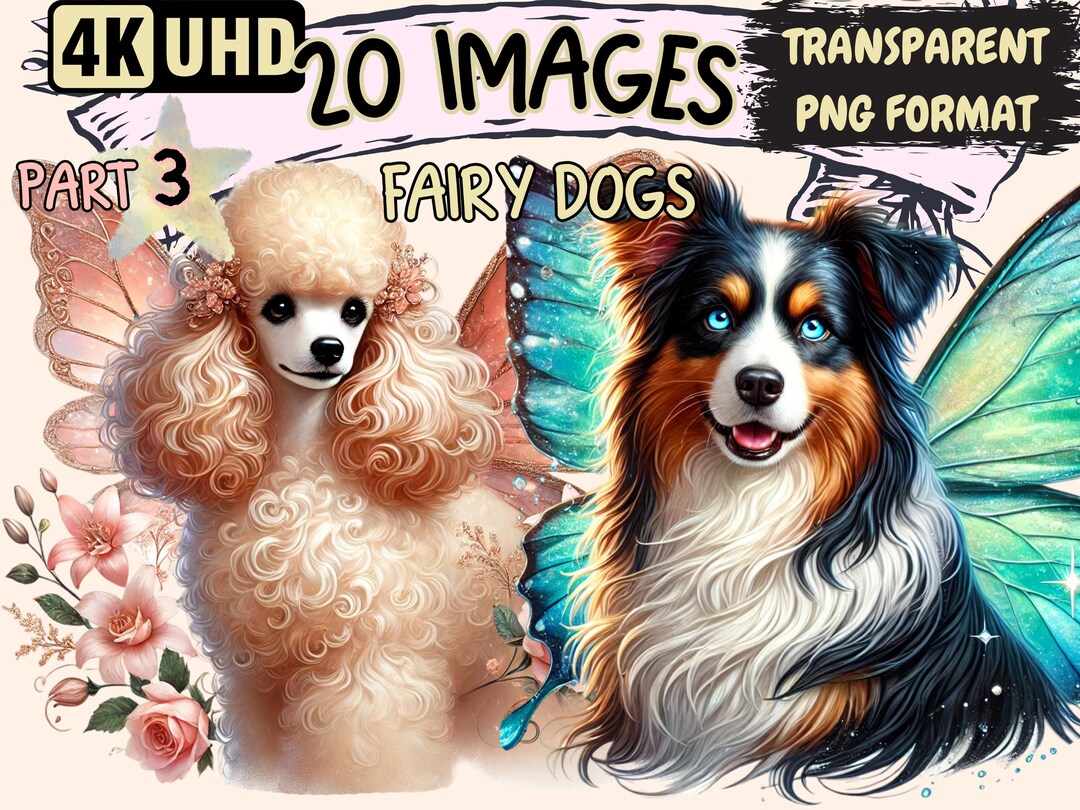 Fairy Dogs (P3) Clipart - 20 PNG Magical Dog Graphics, Fantasy Pet ...