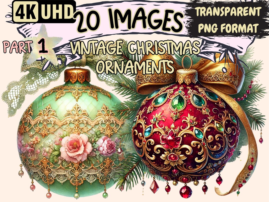 Vintage Christmas Ornaments Clipart - 20 PNG Retro Holiday ...