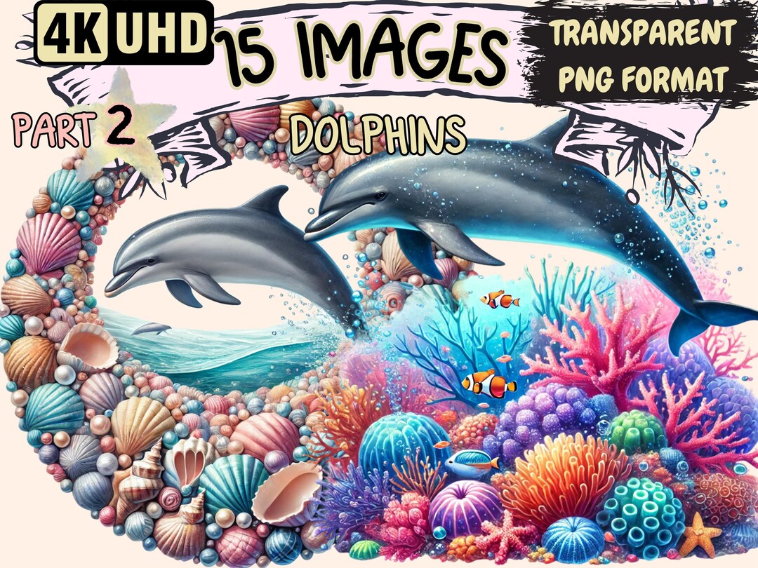 Dolphins (P2) Clipart - 15 PNG Ocean-themed Dolphin Illustrations ...