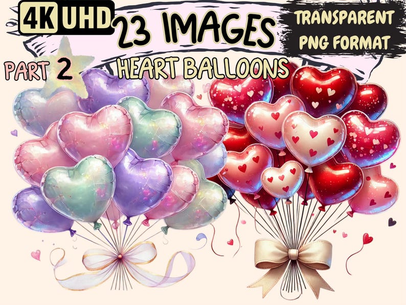 Heart Balloons Clipart – Valentine's Day PNG Illustrations (digital ...