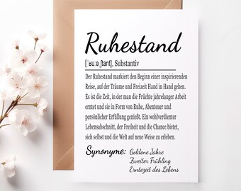 Personalisiertes Bild "Definition RUHESTAND" Geburtstag Bedanken ...
