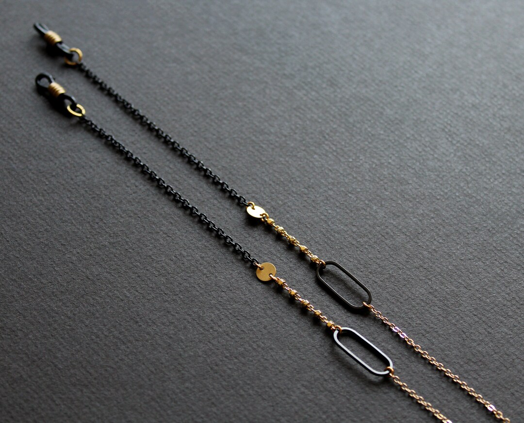 Black and Gold Eyeglass Chain for Women, Decorative Reading Eye Glasses ...