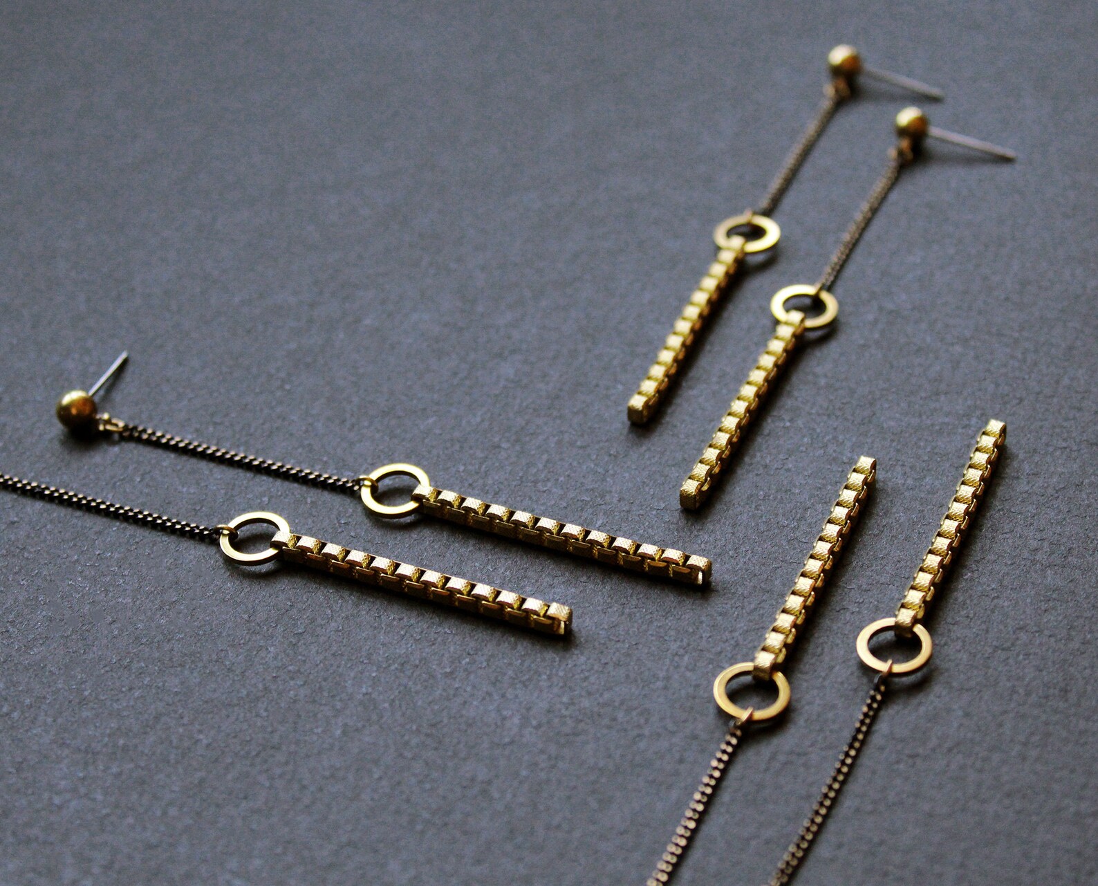 Stud Chain Earrings Chunky Earrings Linear Drop Earrings Black | Etsy