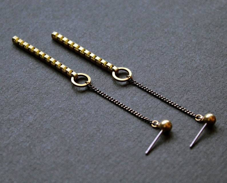 Stud Chain Earrings Chunky Earrings Linear Drop Earrings Black | Etsy