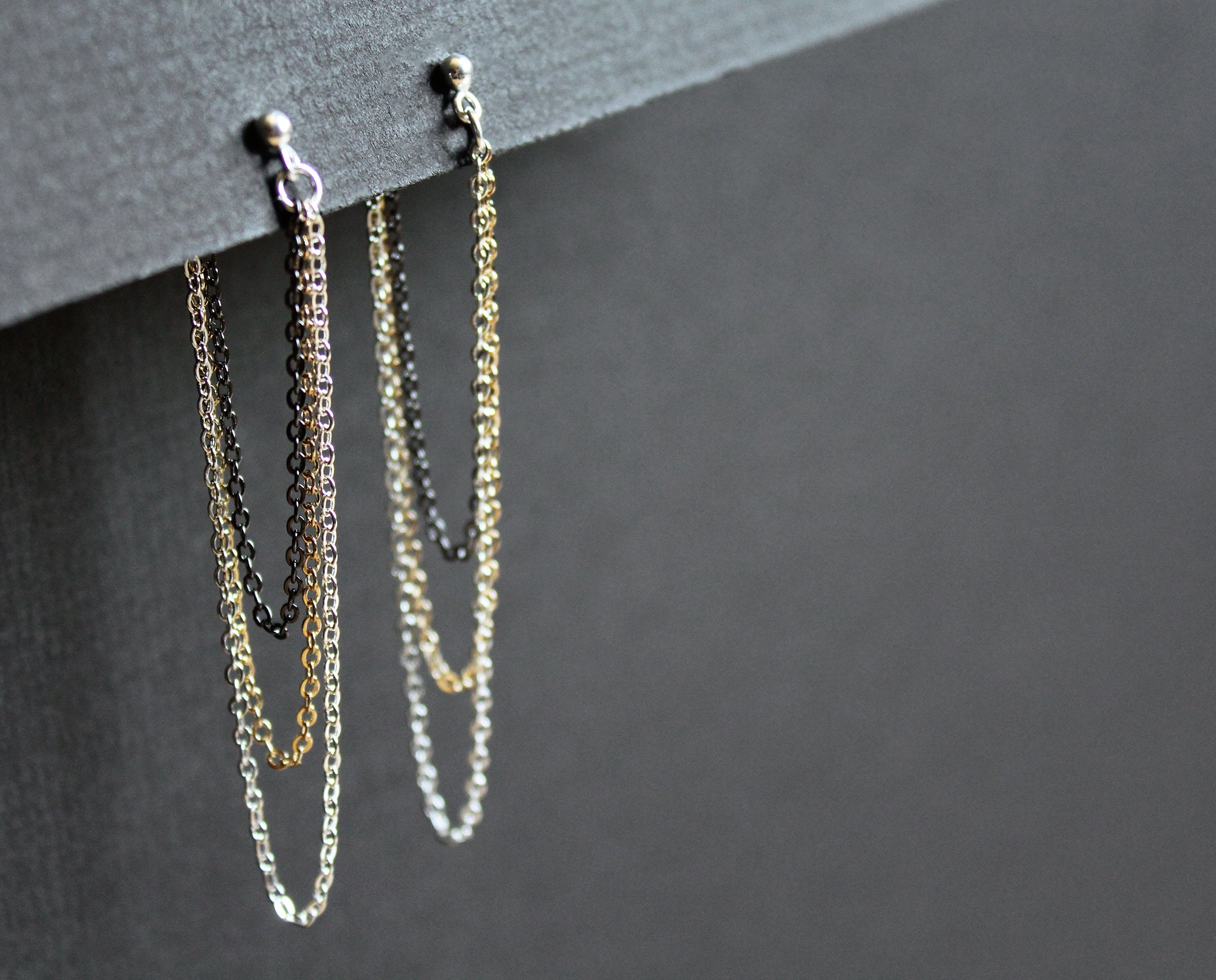 Front back earrings long chain earrings double sided earring | Etsy