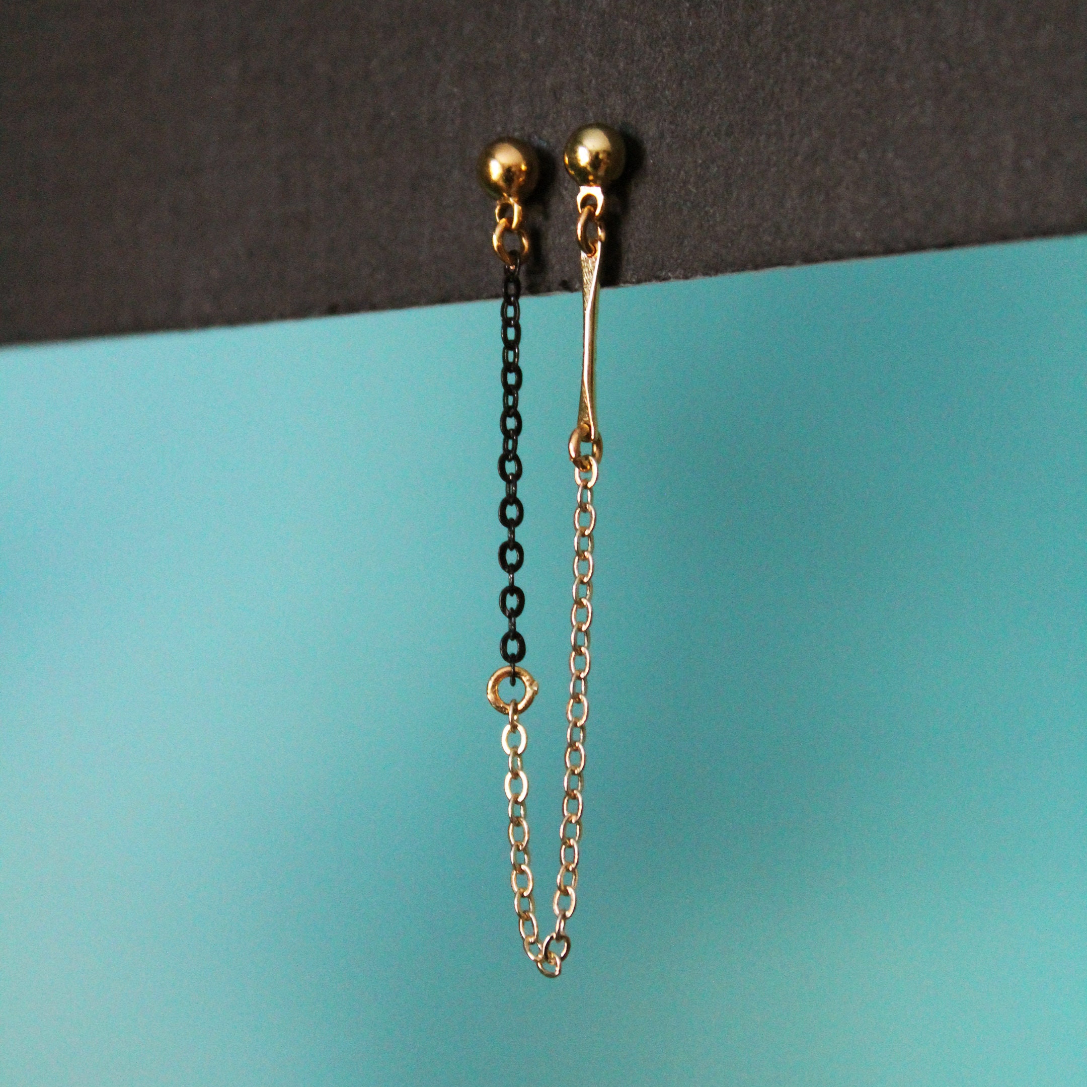 Double Piercing Earring Connected Earrings Double Lobe Earring Chain ...