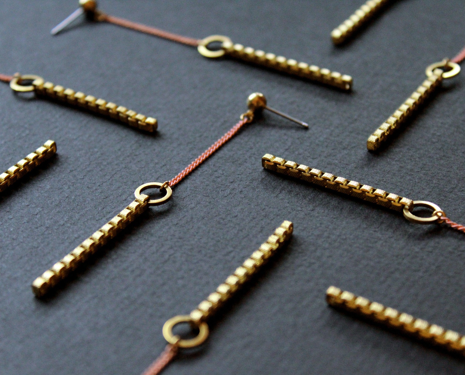 Stud Chain Earrings Chunky Earrings Linear Drop Earrings Black | Etsy