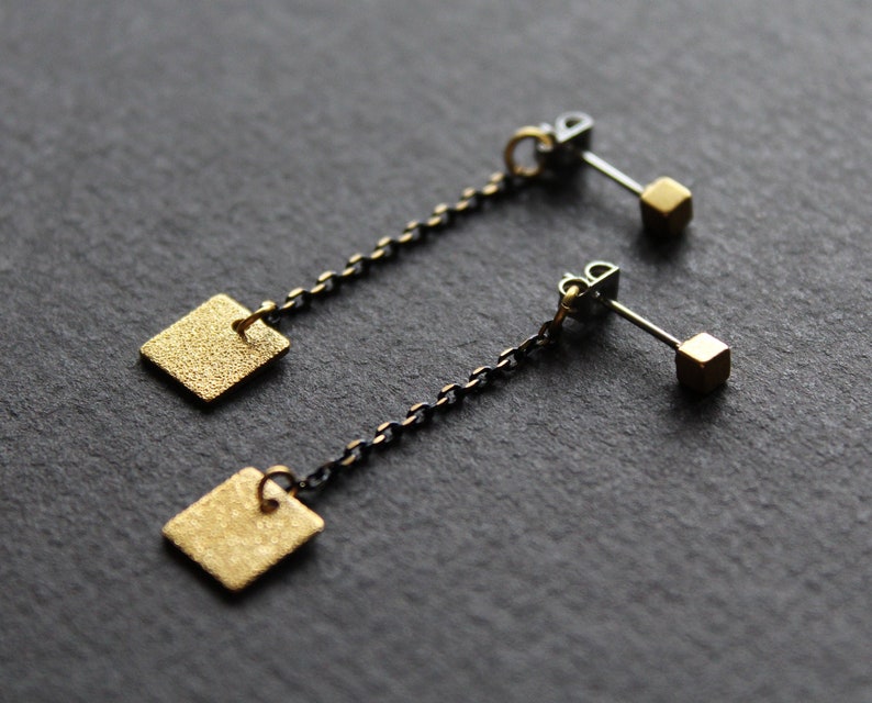 Front Back Earrings Chain Stud Earrings Gold Ear Jackets Black ...