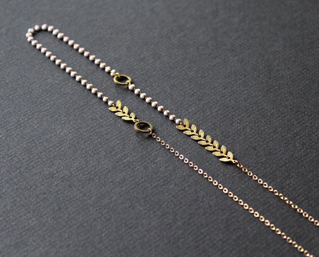 Asymmetric Necklace Botanical Necklace Two Tone Chain Necklace for ...