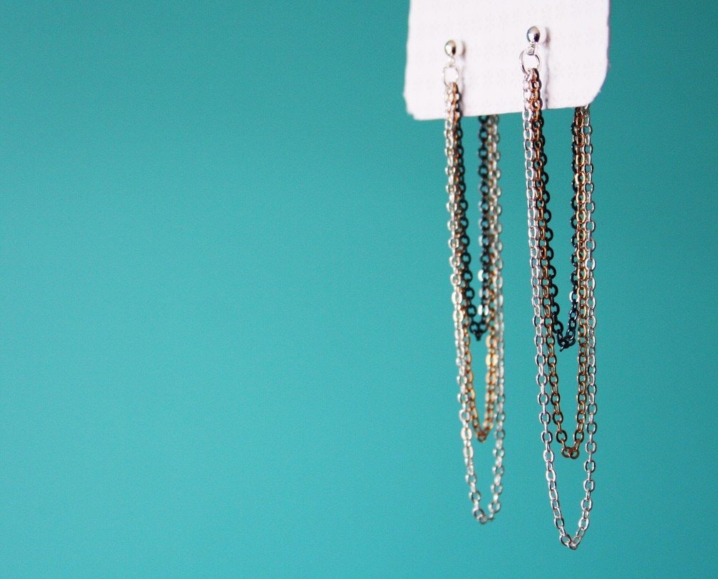 Front back earrings long chain earrings double sided earring | Etsy