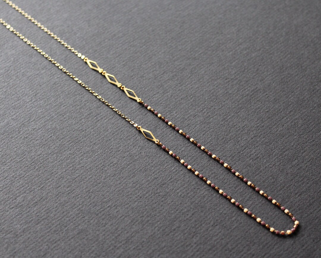 Dainty Gold Chain Necklace Delicate Beaded Necklace Asymmetric Necklace ...