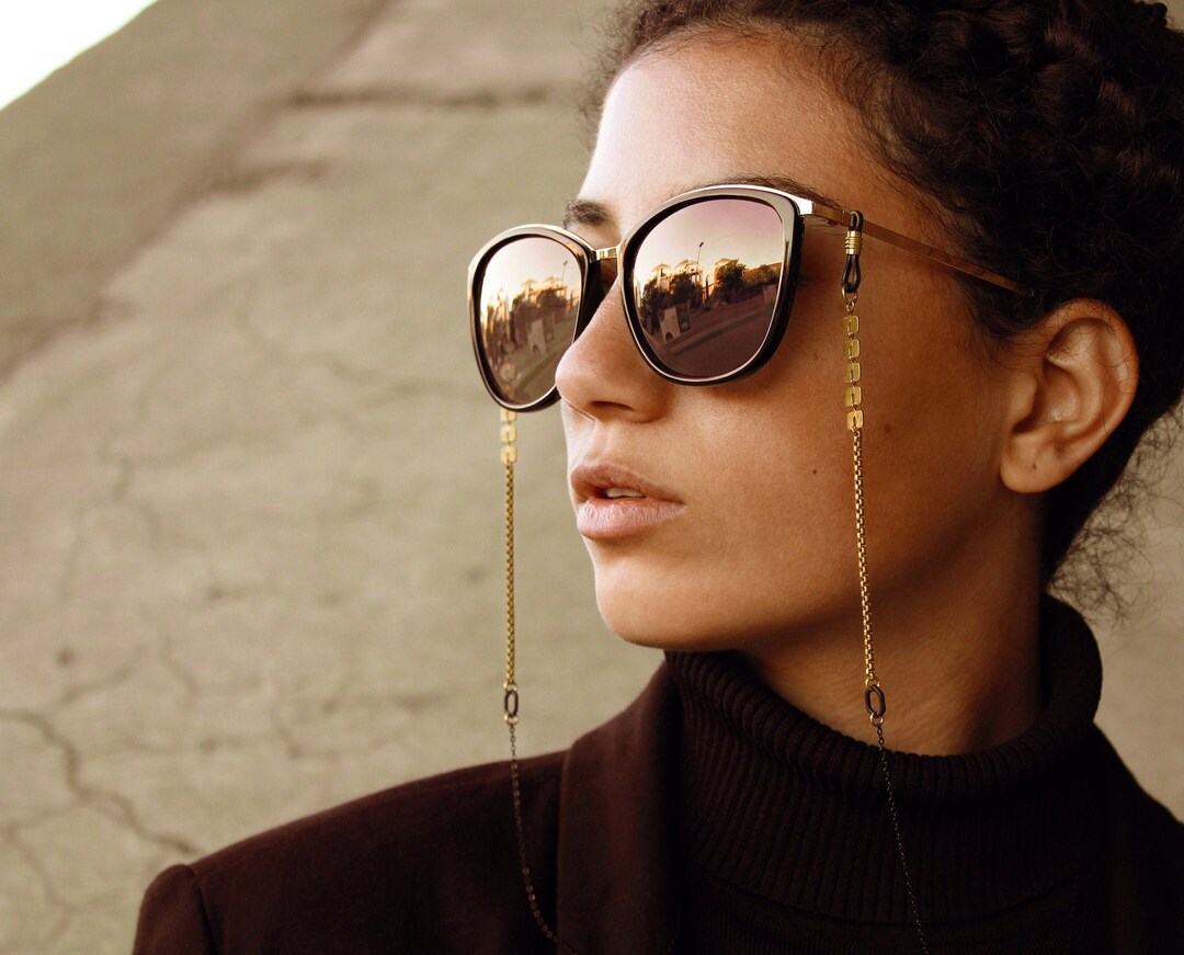 Gold Glasses Chain Sunglasses Chain Black Geometric Eyeglass Chain ...