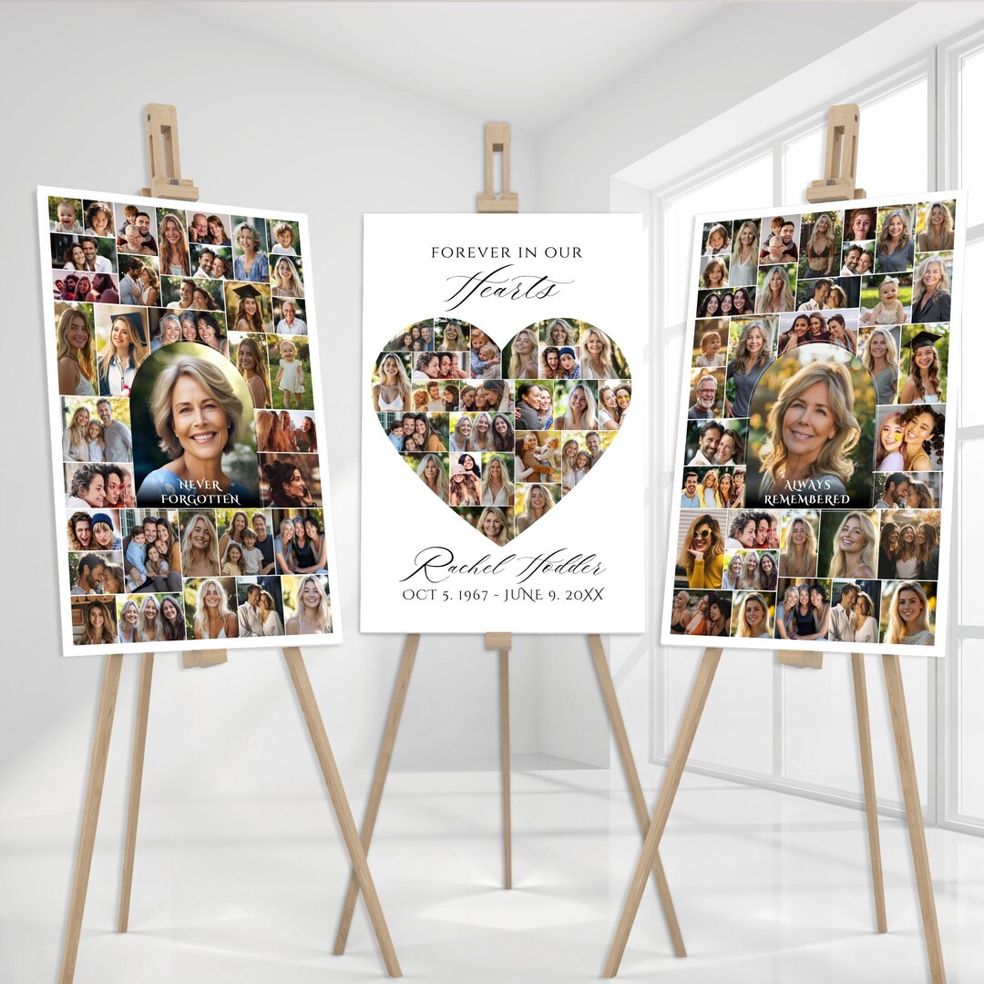 Remembrance Poster Set Canva Template, Heart Funeral Welcome Sign ...