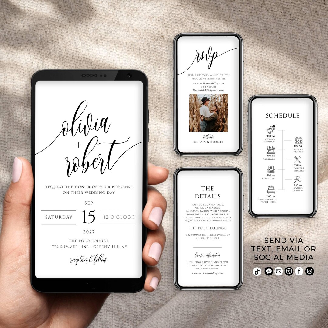 Editable Electronic Wedding Invitation Template, Modern Wedding Invite ...