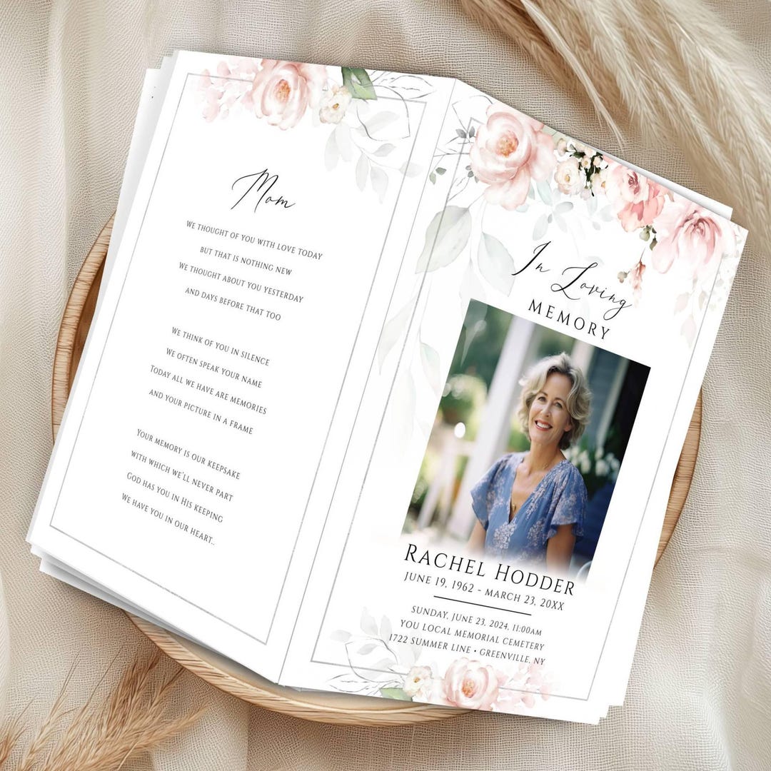 Editable Pink Blush Floral Funeral Program Template – Celebration of ...