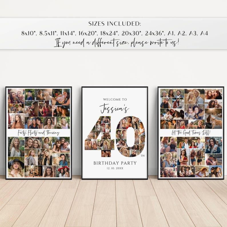 Editable 40th Birthday Photo Collage Welcome Sign Set, Canva Template ...