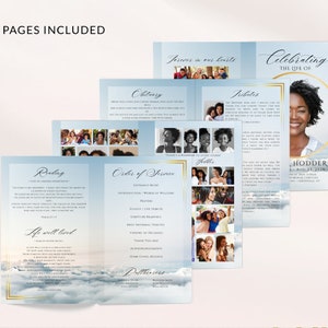 Memorial Program 8 Pages, Obituary, Light Blue Cloud Funeral Program ...
