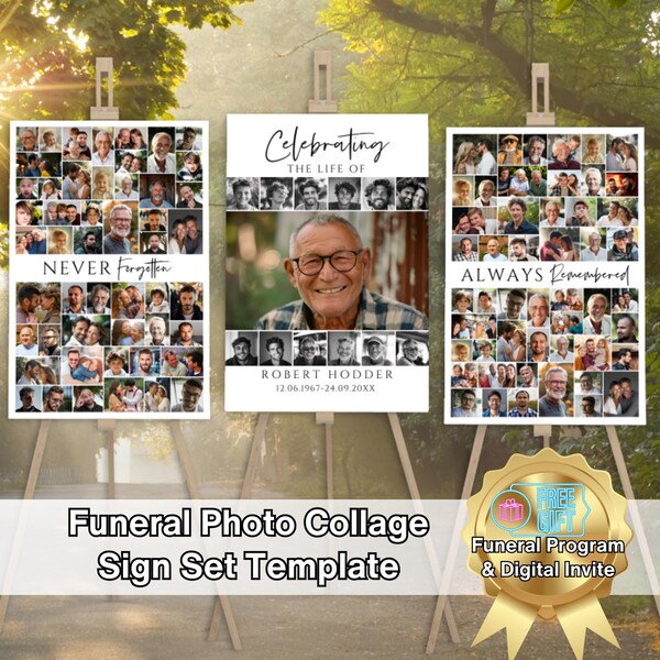 Funeral Photo Collage Template for 13 Photos, 24x36 Poster Size Photo ...