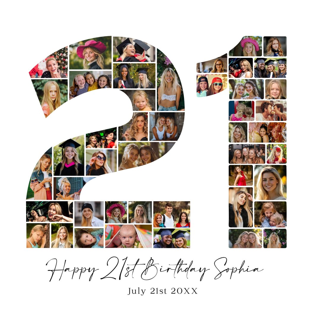 21st Birthday Photo Collage, 21st Birthday Gift, Birthday Number 21 ...