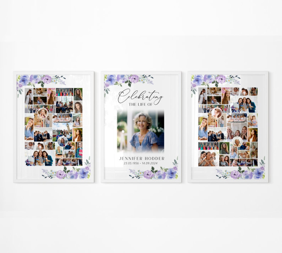 Funeral Photo Collage Sign Set Templates, Funeral Welcome Sign Template ...