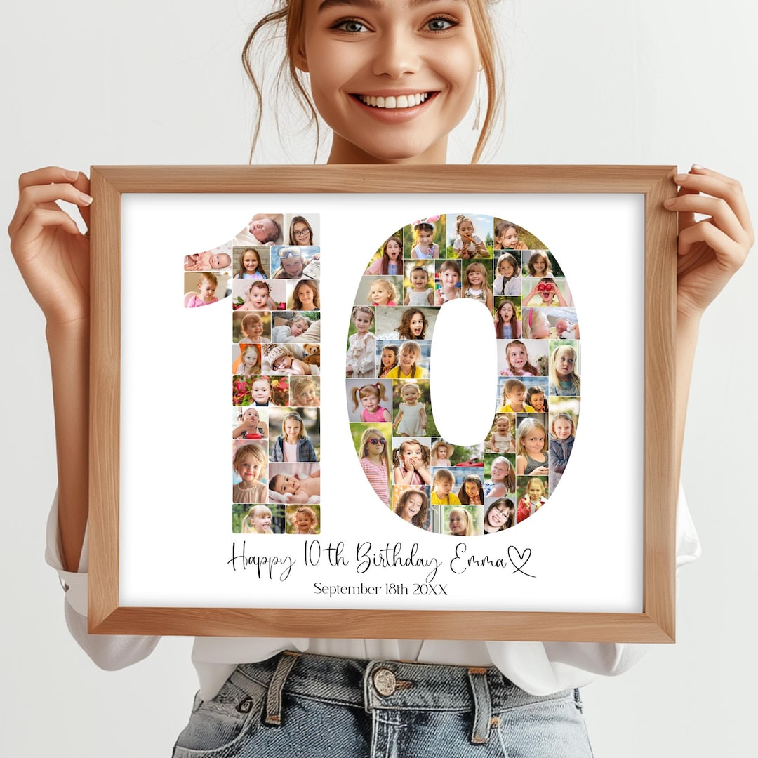 10th Birthday Photo Collage, Personalized 10th Birthday Photo Collage ...