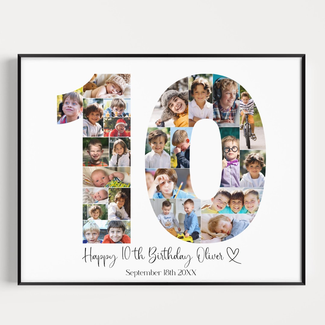 Personalized 10th Birthday Photo Collage Template, 10th Birthday Gift ...