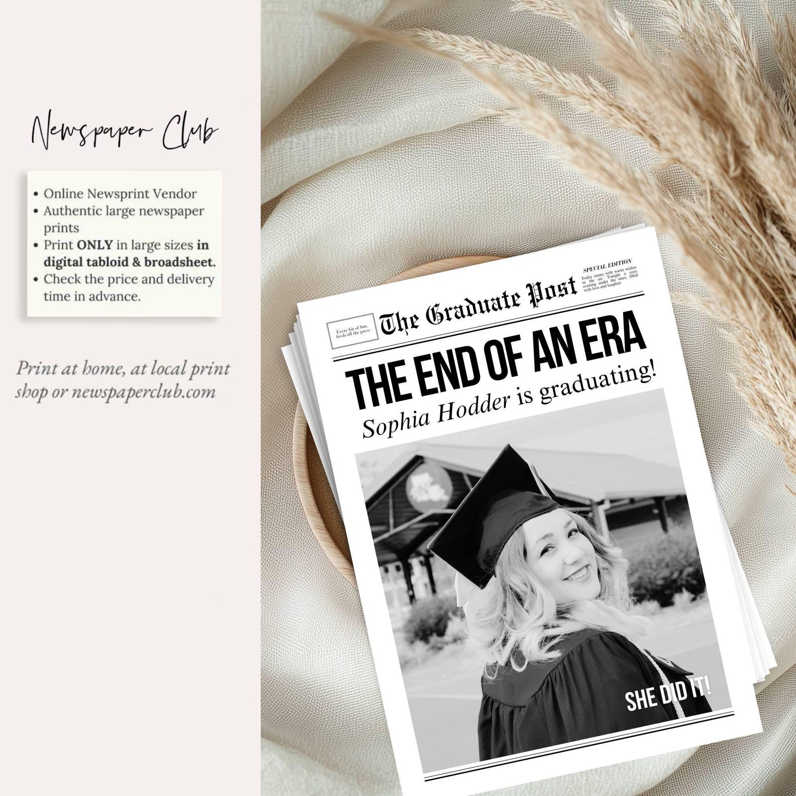 Senior Graduation Newspaper Announcement Template, Editable Graduate ...