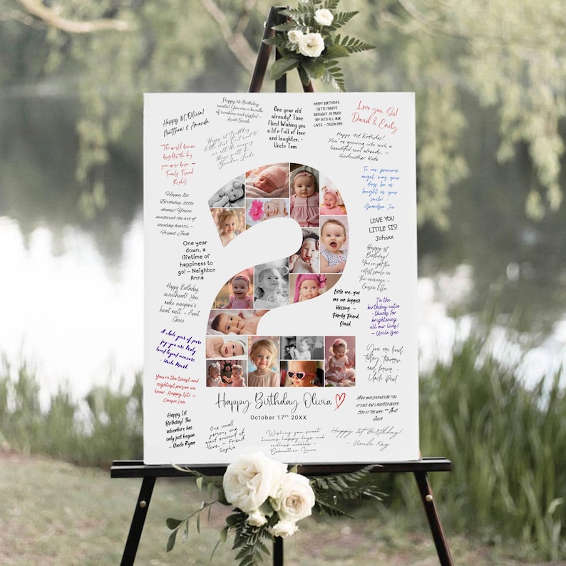 2nd Birthday Photo Collage Poster Template: Editable Number 2 Signature ...
