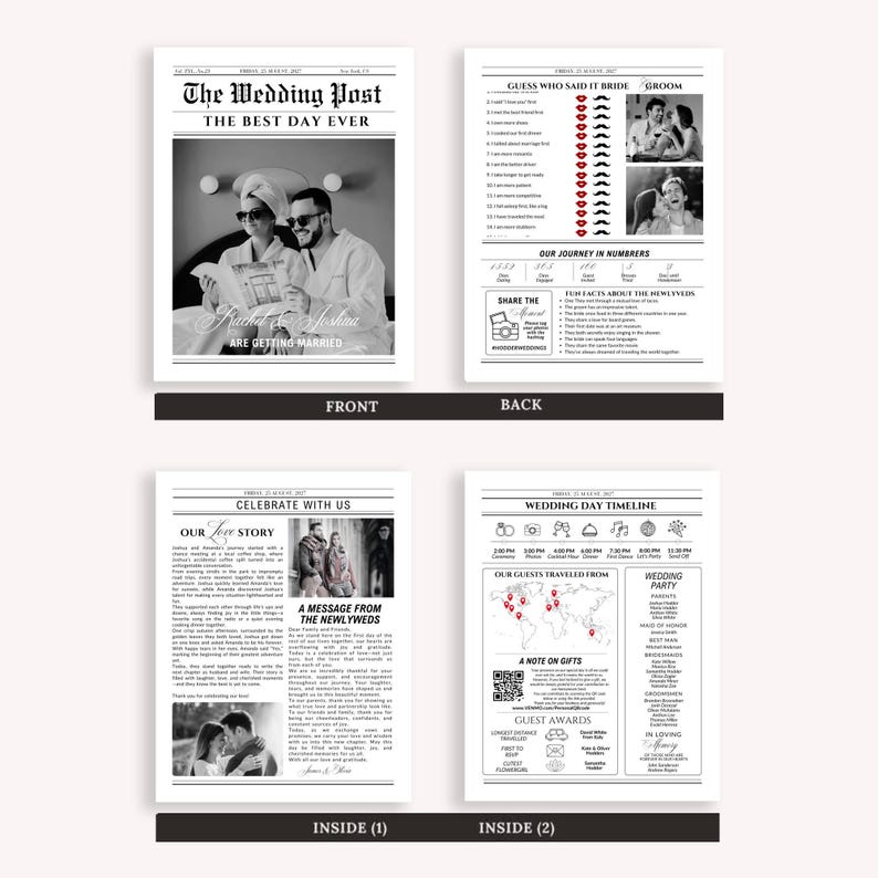 Editable Newspaper Wedding Program Template, Printable Canva Wedding ...