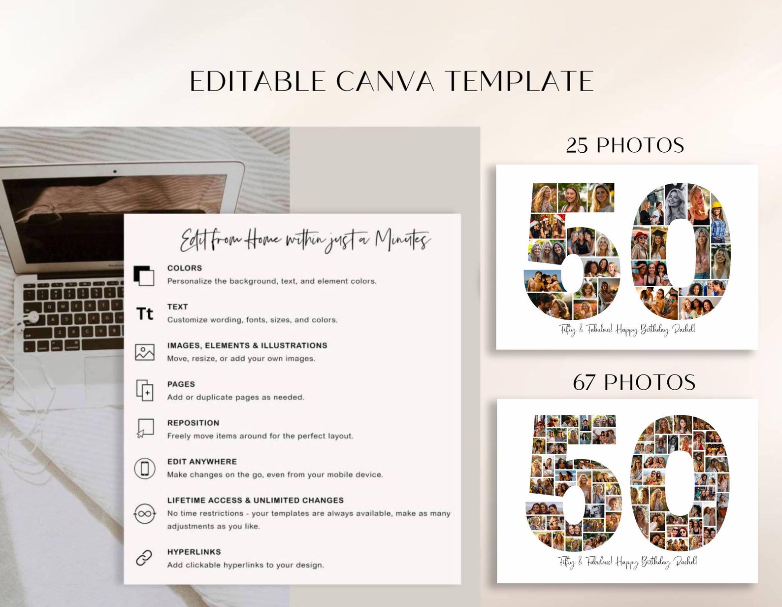 50th Birthday Photo Collage, Personalized 50th Birthday Photo Collage ...