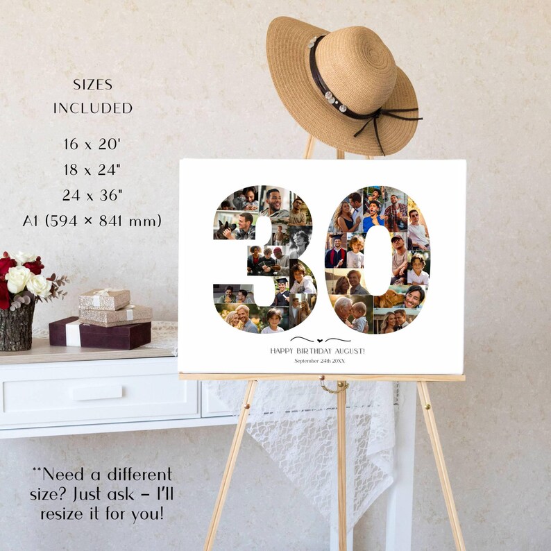 30th Birthday Photo Collage Template, Personalized 30th Birthday Photo ...