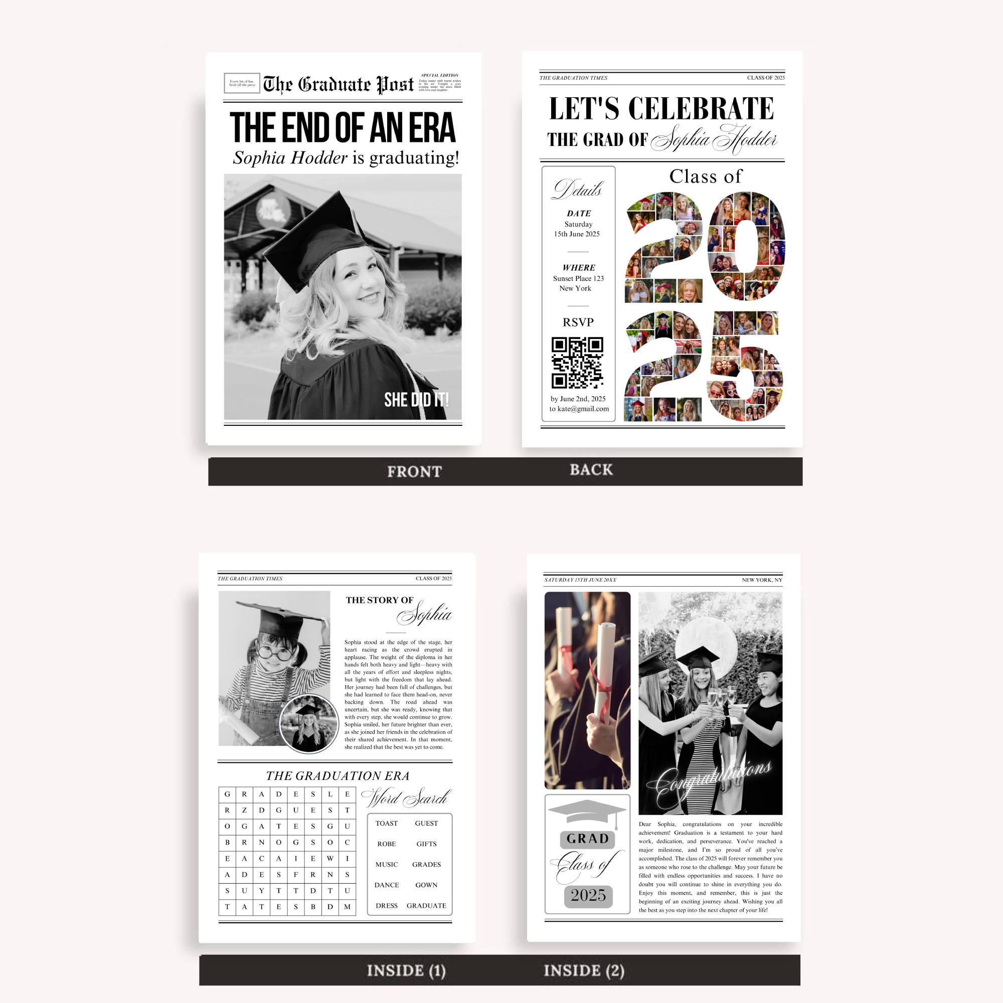 Senior Graduation Newspaper Announcement Template, Editable Graduate ...