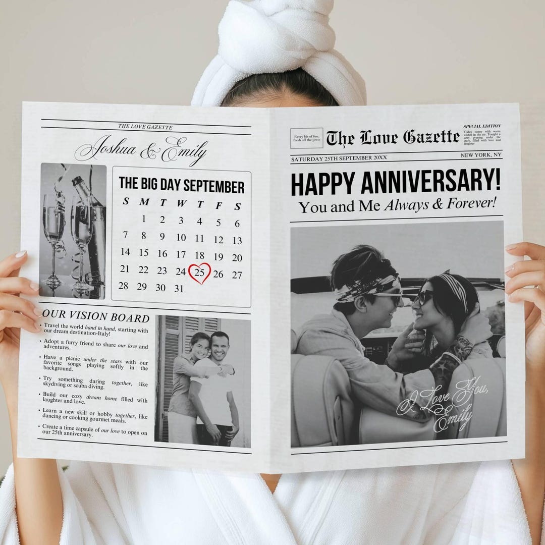 1 Year Anniversary Newspaper Template for Couple, Canva Editable Gift ...