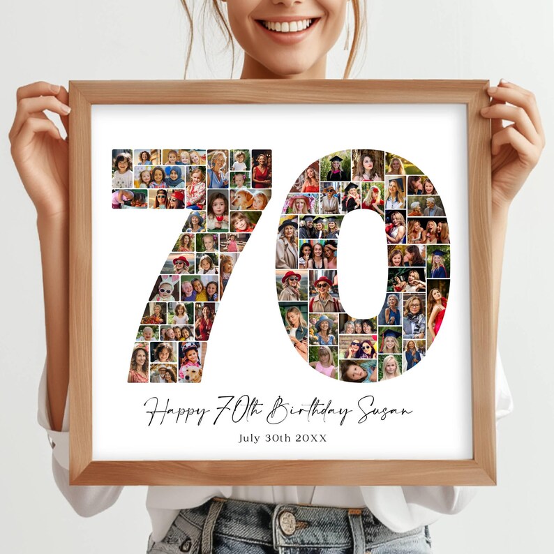 Editable 70th Birthday Photo Collage Gift Template, Number 70 Picture ...