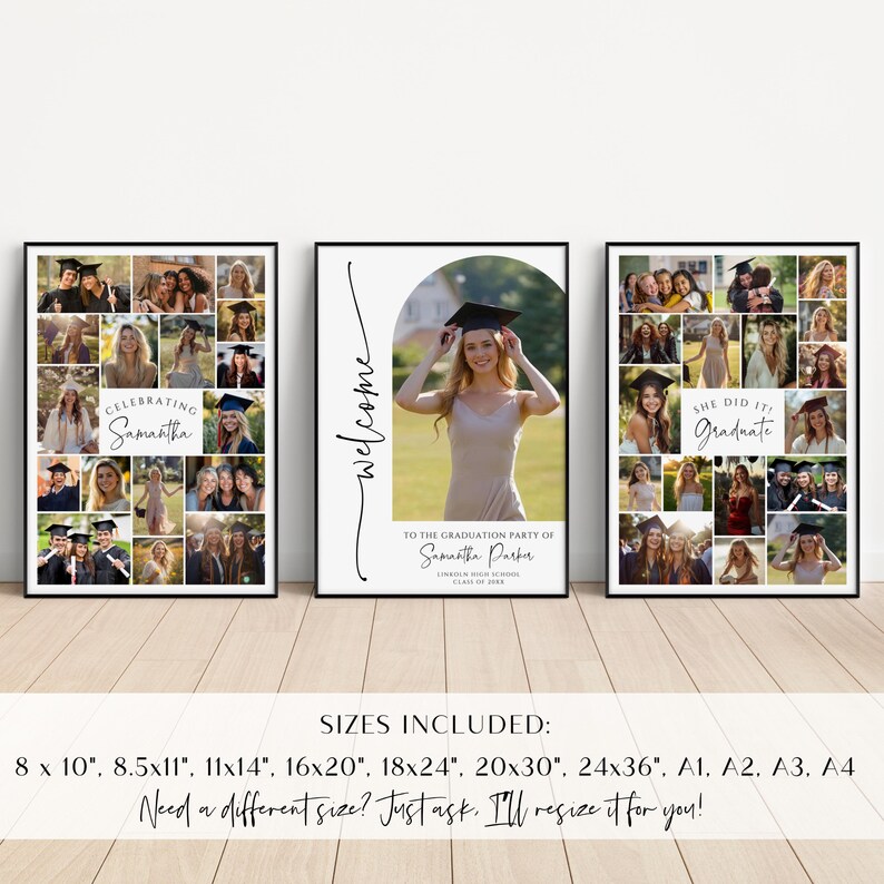 Graduation Photo Collage Template, Editable Canva Poster, Senior Memory ...