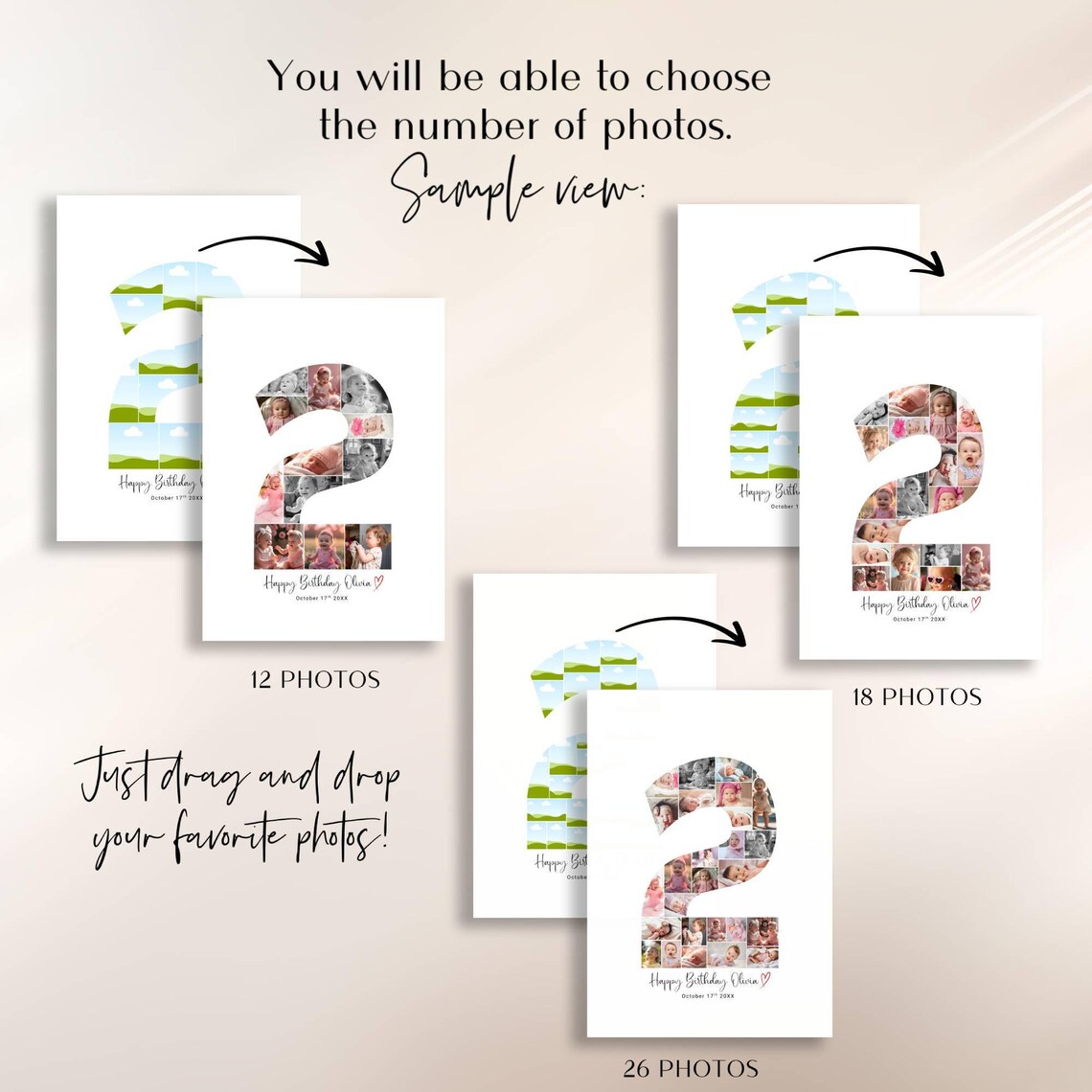 2nd Birthday Photo Collage Poster Template: Editable Number 2 Signature ...