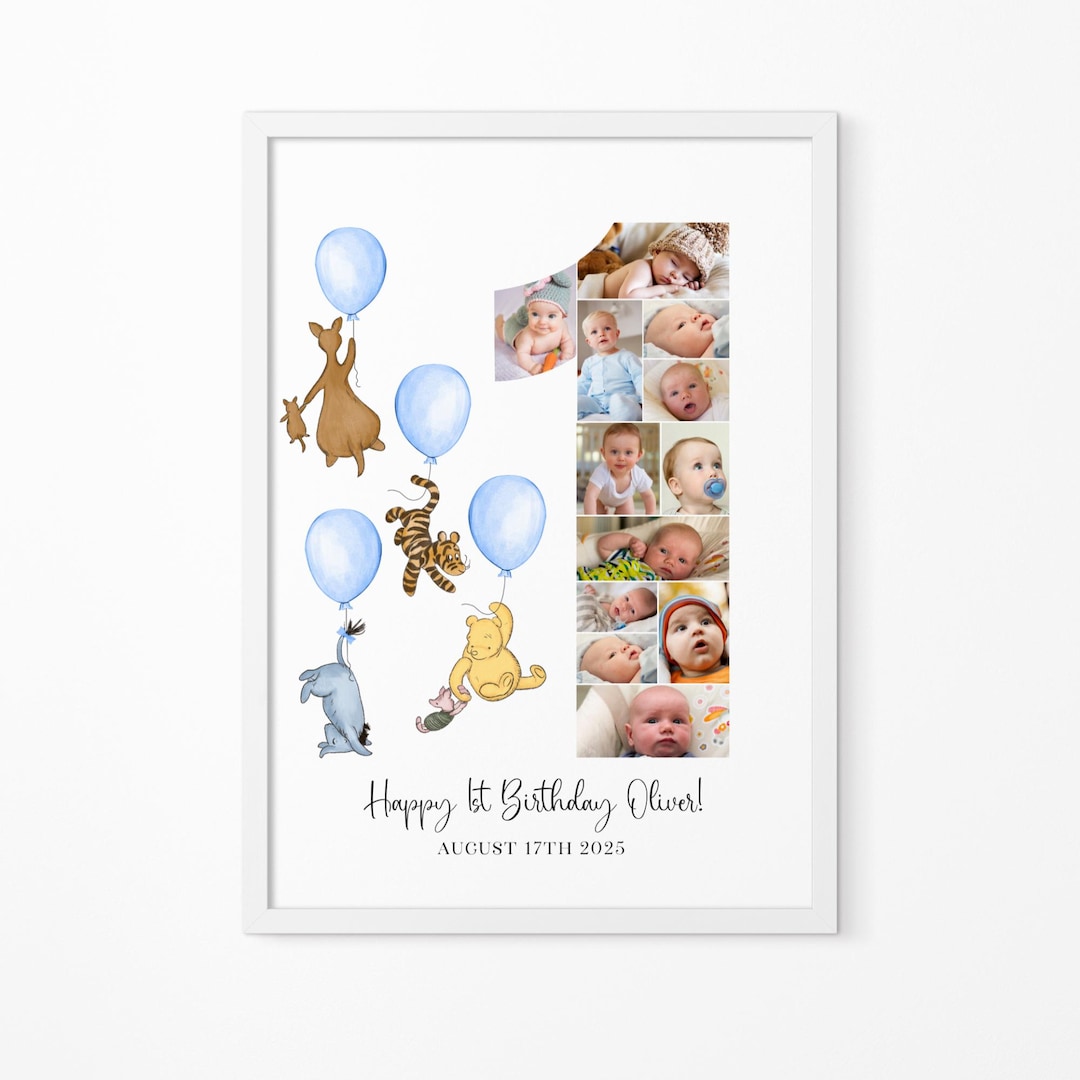First Birthday Number 1 Photo Collage, Birthday Gift, 1st Birthday ...