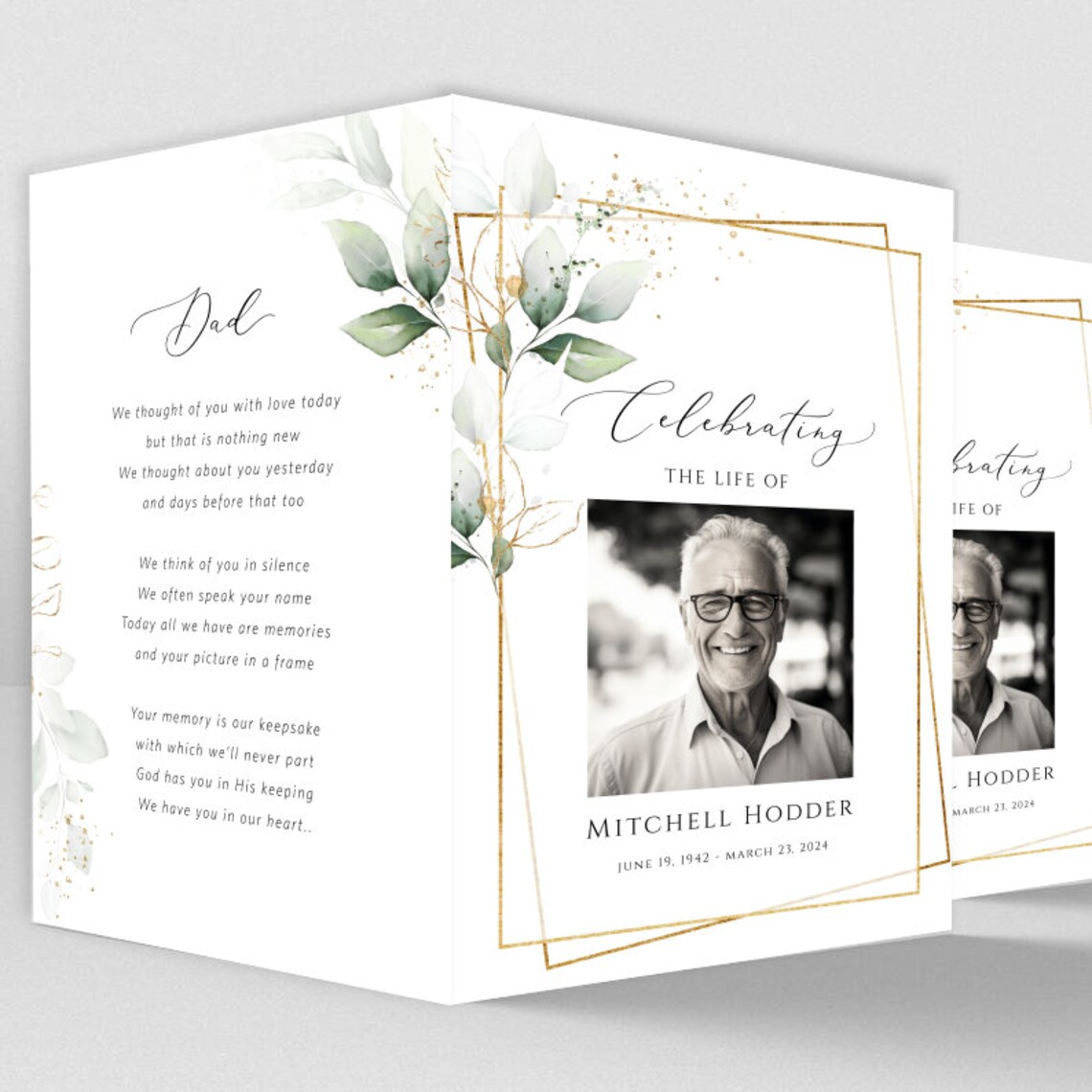 Greenery Funeral Program Template for Women, in Loving Memory, Memorial ...