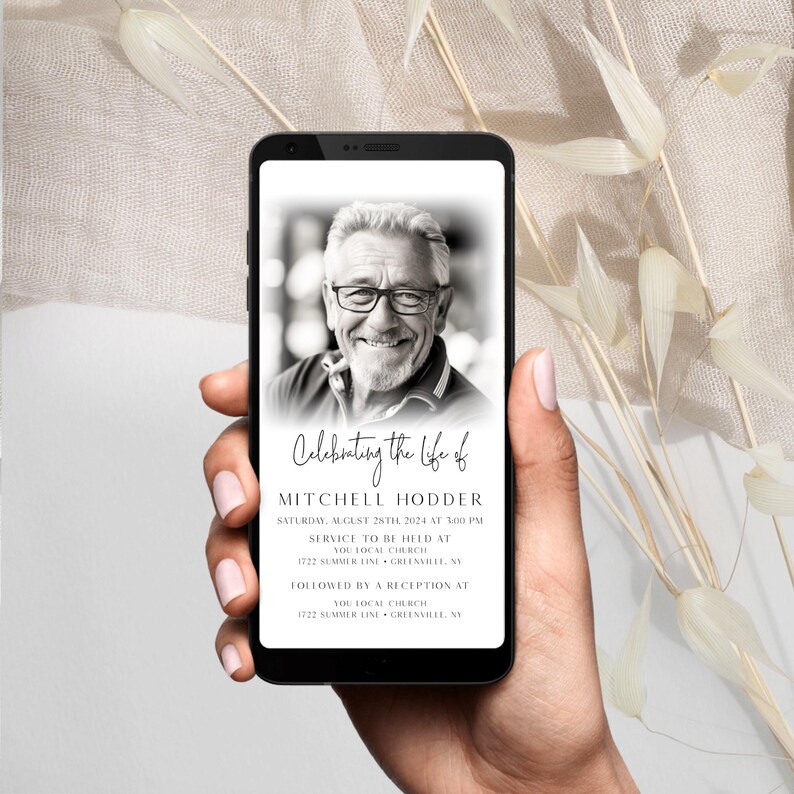 Modern Digital Funeral Invitation Celebration of Life Phone Invitation ...