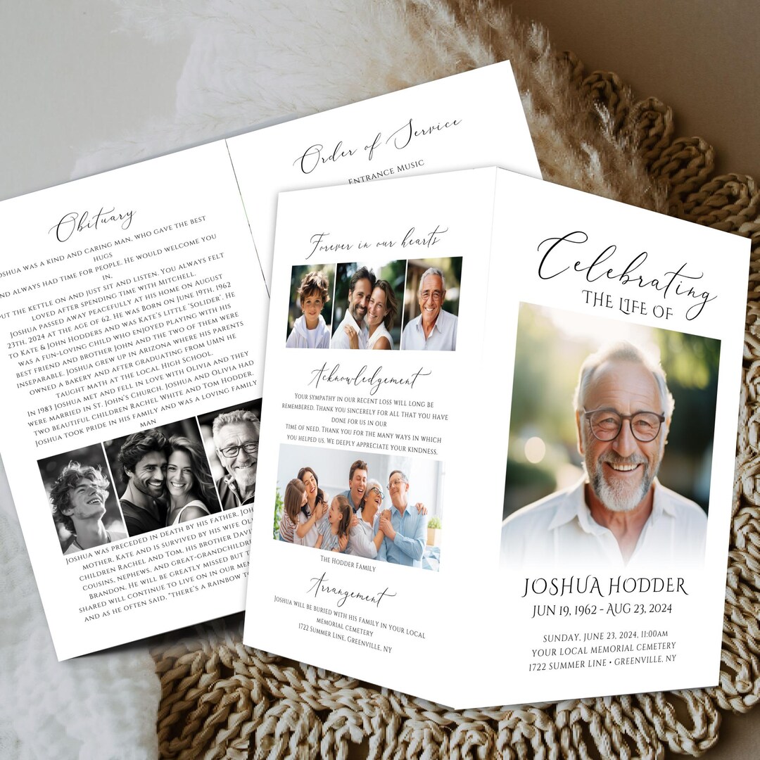Editable Funeral Program Template, Obituary, Celebration of Life ...