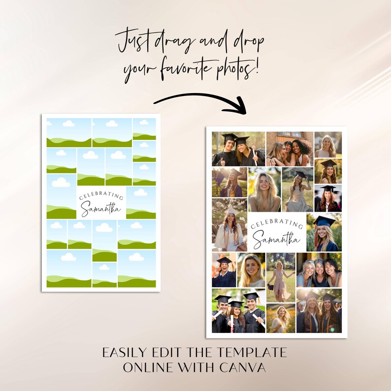 Graduation Photo Collage Template, Editable Canva Poster, Senior Memory ...
