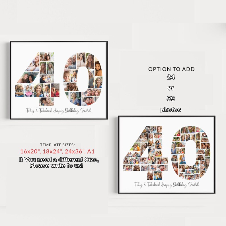 40th Birthday Photo Collage Template, Personalized 40th Birthday Gift ...
