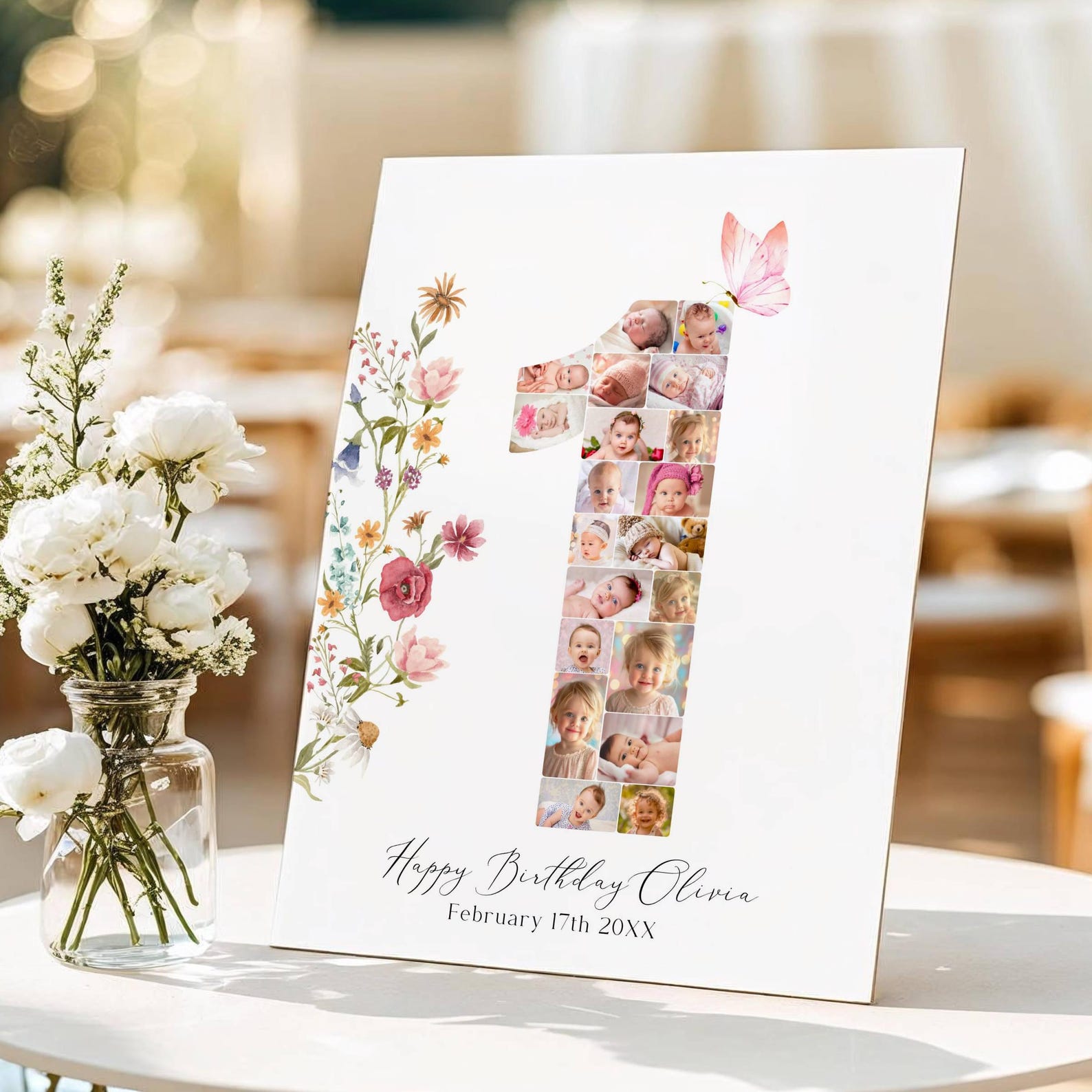 Wildflower 1st Birthday Photo Collage, Personalized 1st Birthday Photo ...