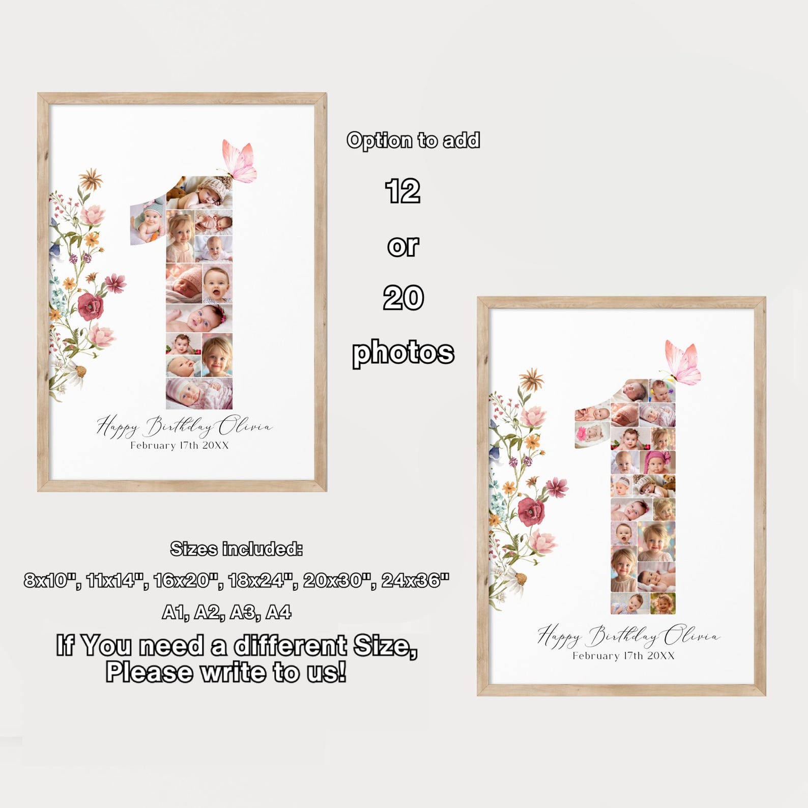 Wildflower 1st Birthday Photo Collage, Personalized 1st Birthday Photo ...