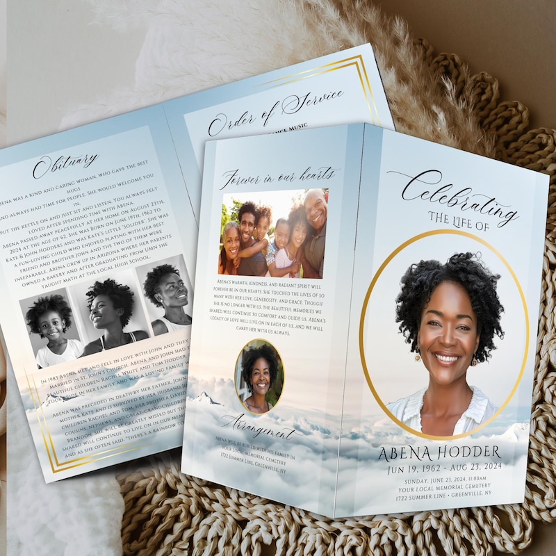 Blue Obituary Template - Etsy